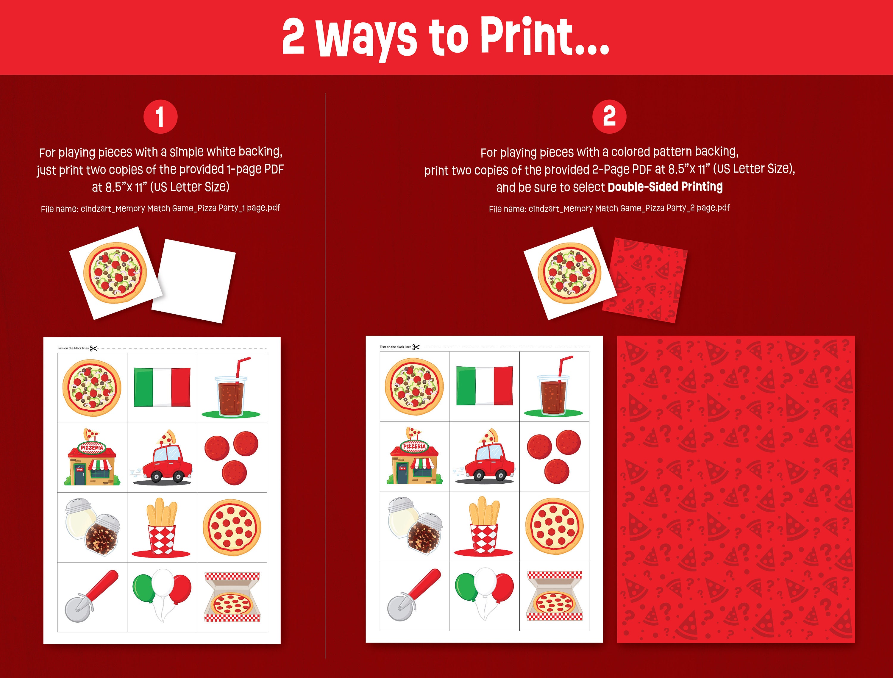 Pizza Party Memory Match Game Printable Fun Pizza Printable Kids ...
