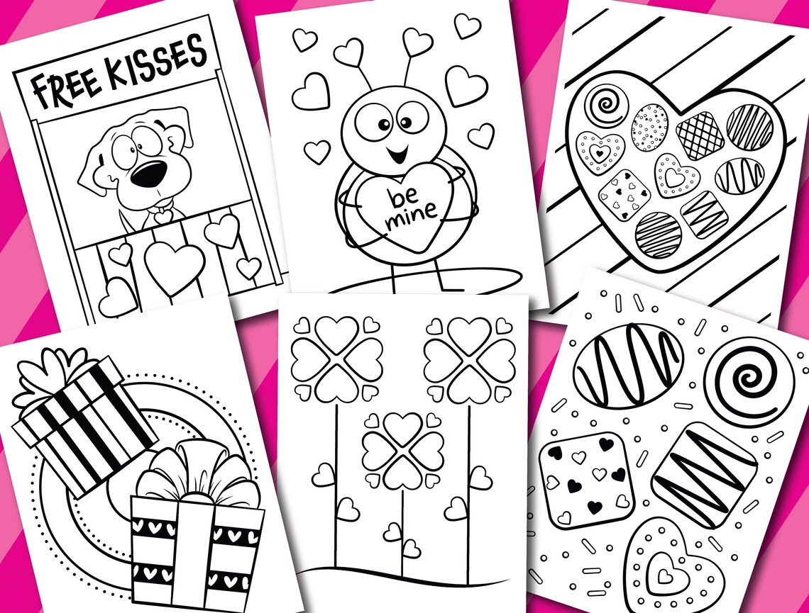 Valentine's Day Coloring Page Set Instant Download - Etsy