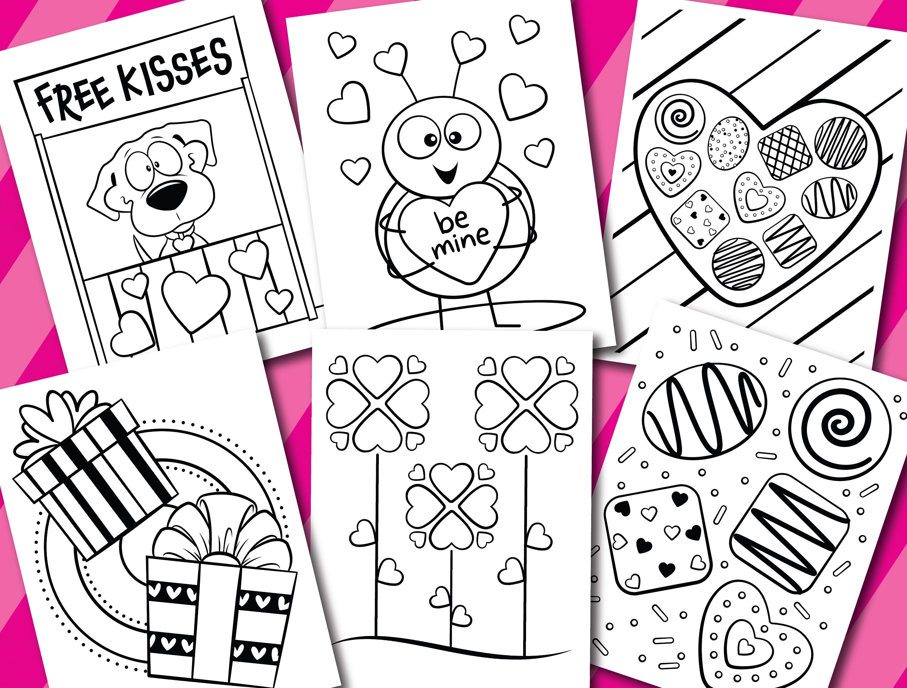 Valentine's Day Coloring Page Set Instant Download - Etsy