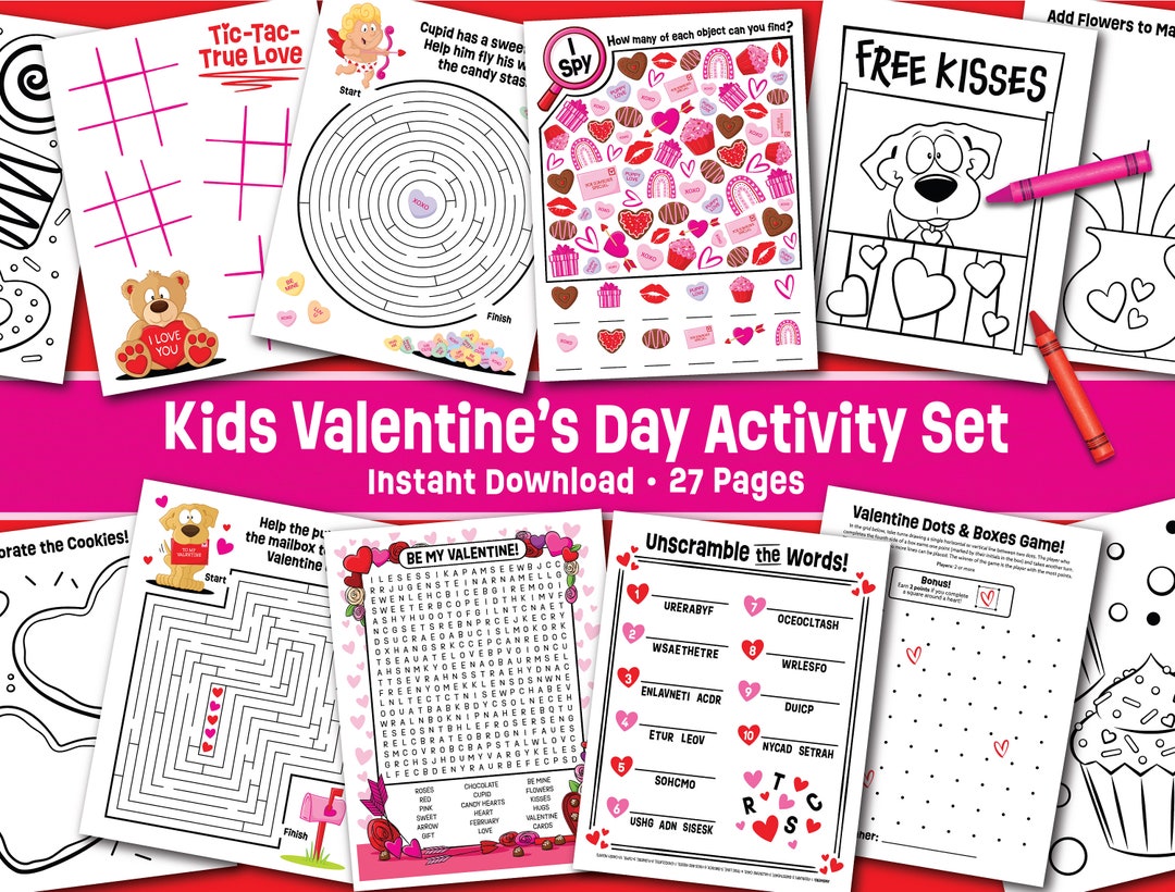 Kids Valentine's Day Activity Bundle - Valentine Party Kid Games ...