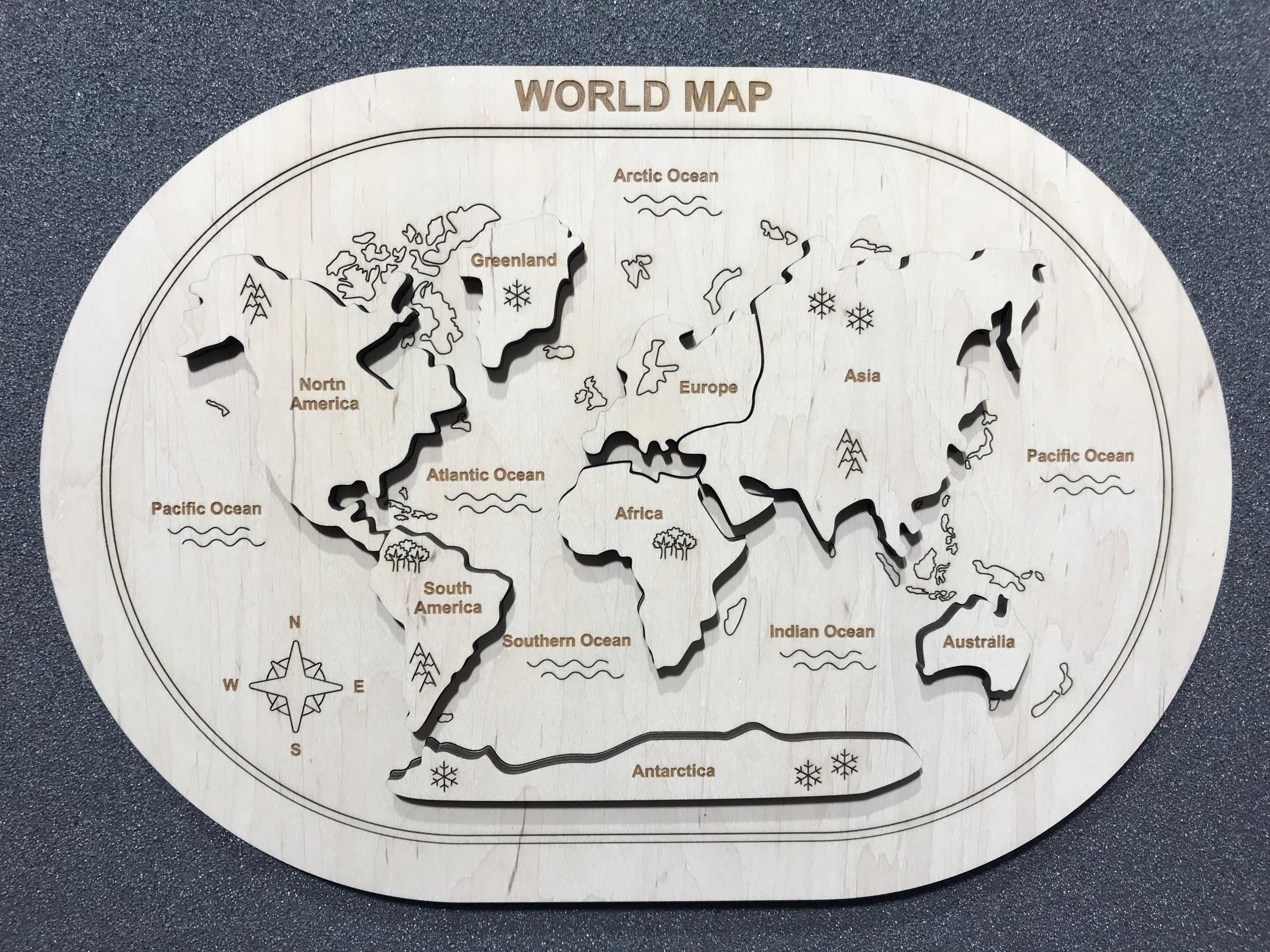 Wooden World Map. Puzzle Map - Etsy