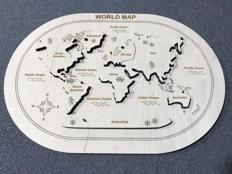 Wooden World Map. Puzzle Map - Etsy