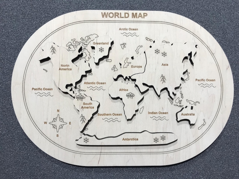 Wooden World Map. Puzzle Map - Etsy
