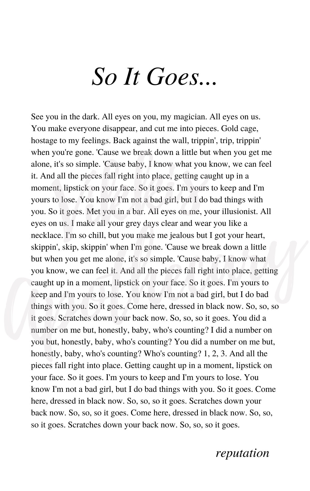 Taylor Swift Reputation Album Lyric Prints - Etsy