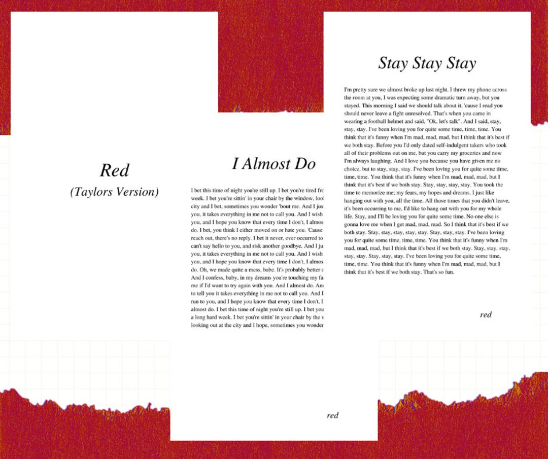 Taylor Swift Red Album taylor's Version Lyric Prints - Etsy
