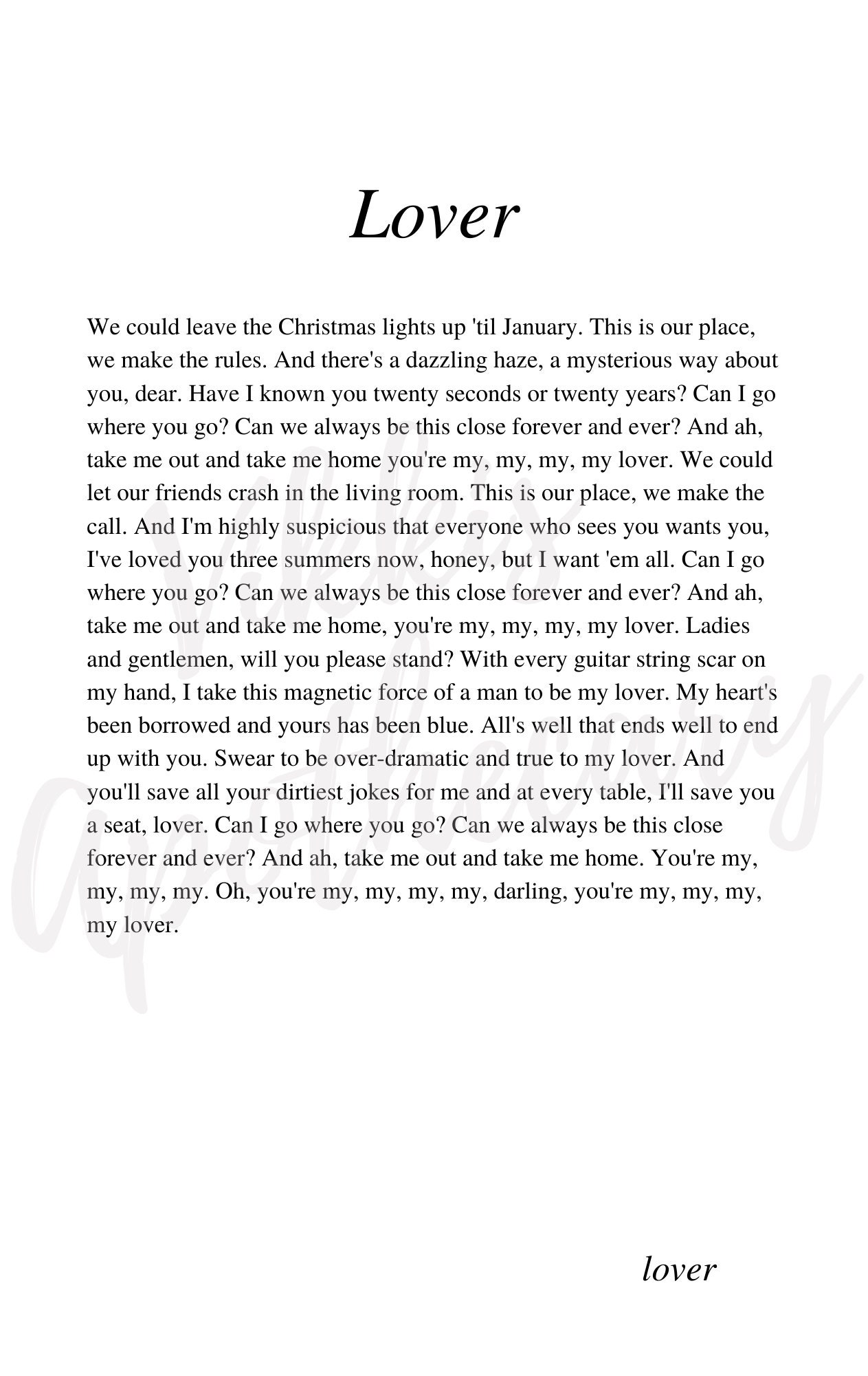 Taylor Swift Lover Album Lyric Prints - Etsy