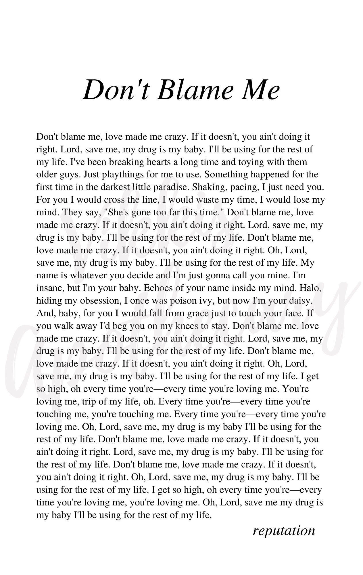 Taylor Swift Reputation Album Lyric Prints - Etsy