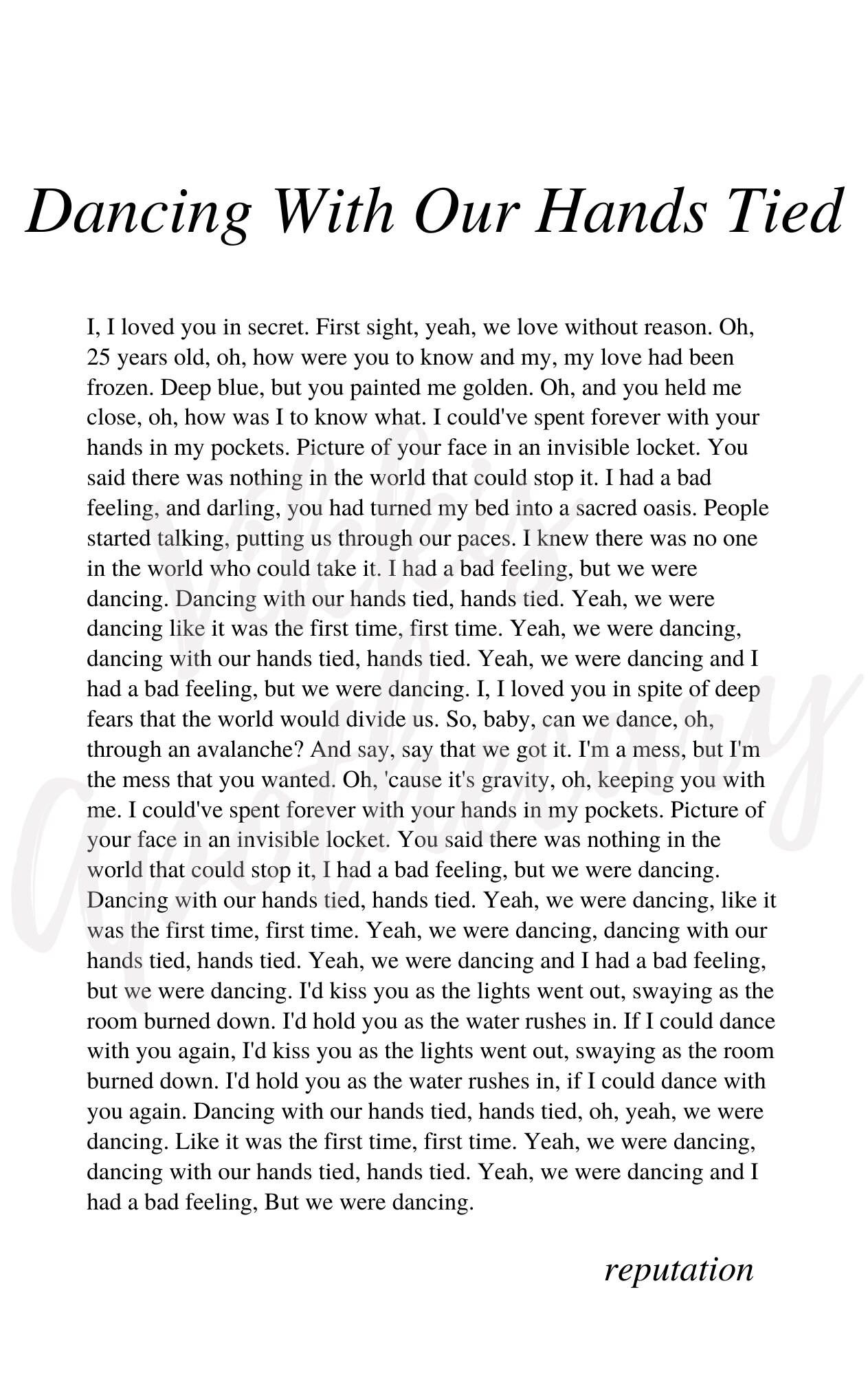 Taylor Swift Reputation Album Lyric Prints - Etsy