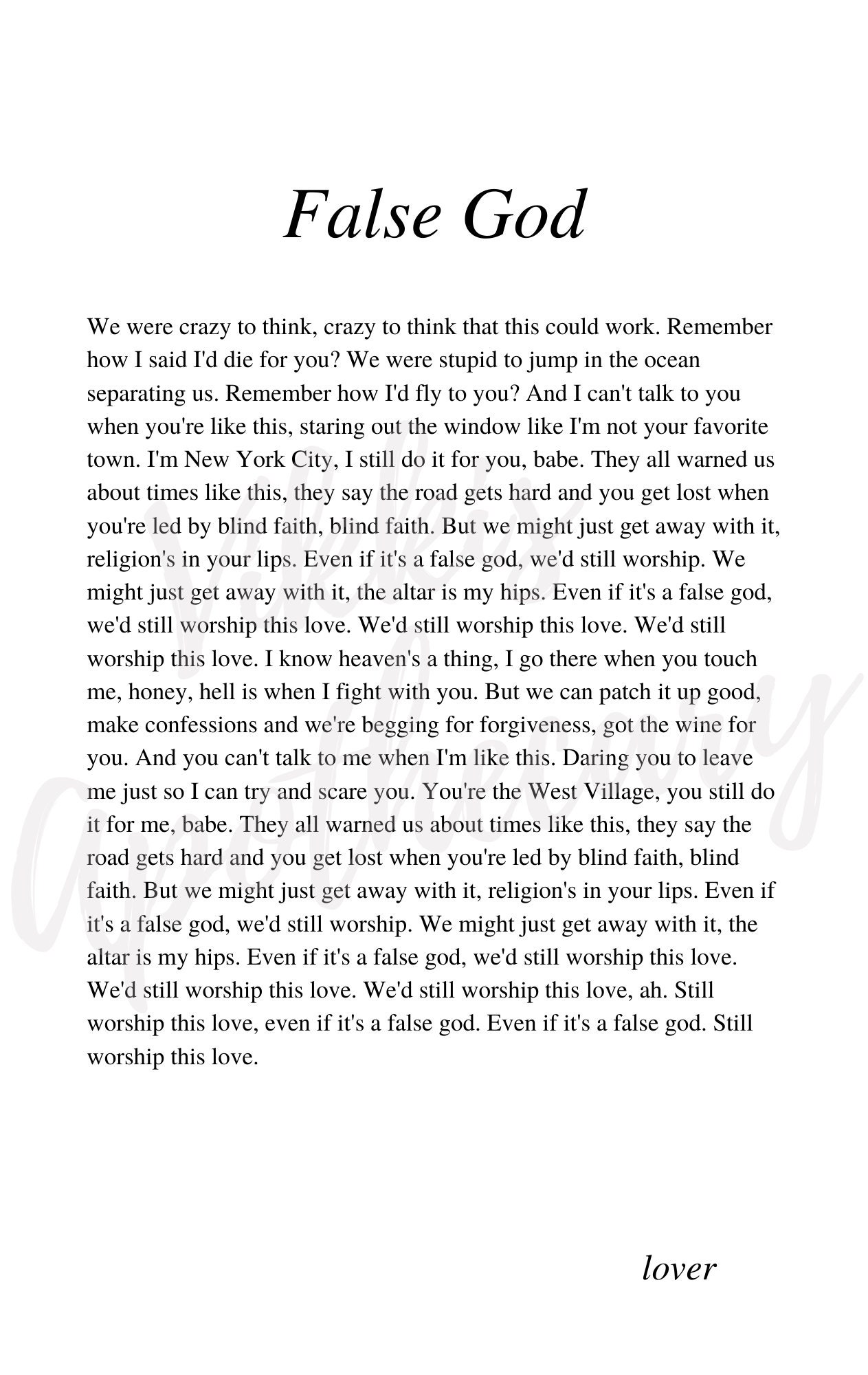 Taylor Swift Lover Album Lyric Prints - Etsy