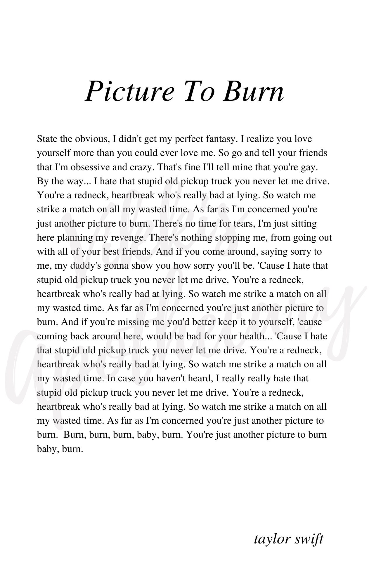 Taylor Swift Debut Album Lyric Prints - Etsy