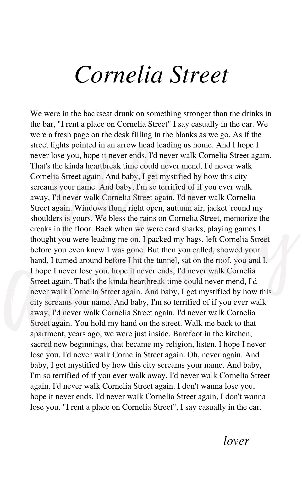 Taylor Swift Lover Album Lyric Prints - Etsy