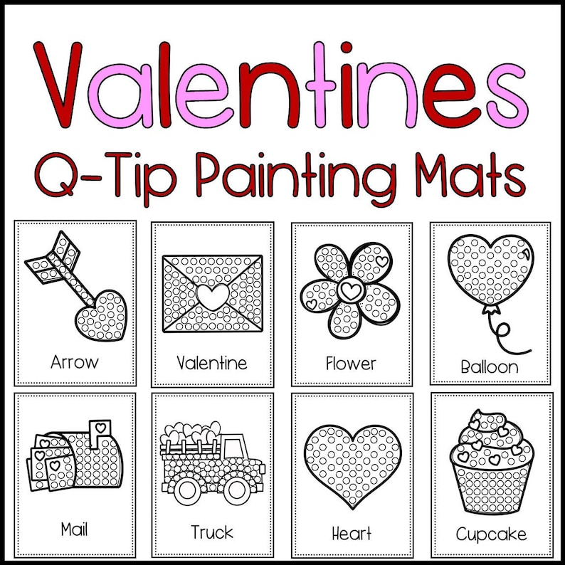 Valentines NO PREP Q Tip Painting Mats for February Preschool and ...