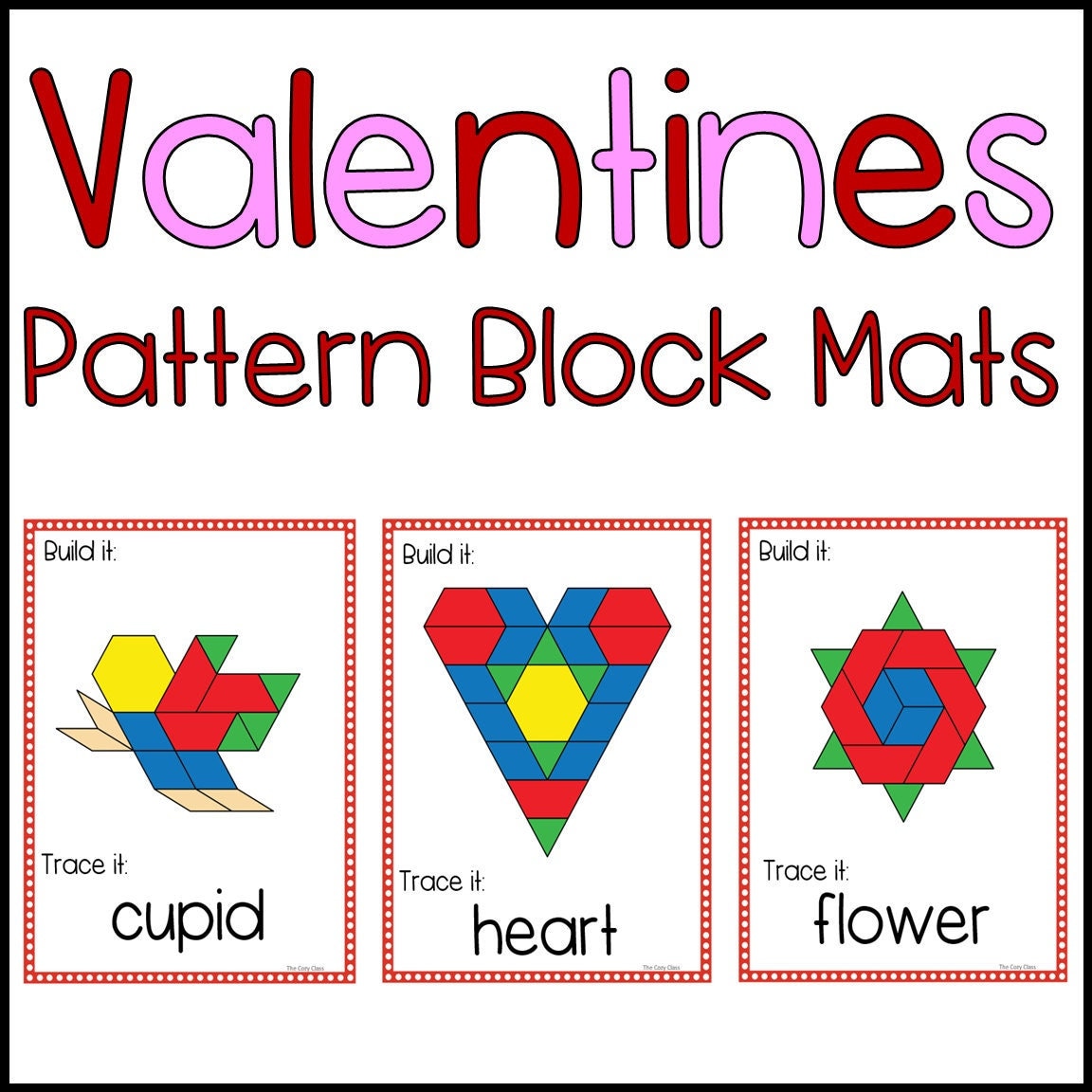 Valentines NO PREP Tangram Pattern Block Mats for February Preschool ...