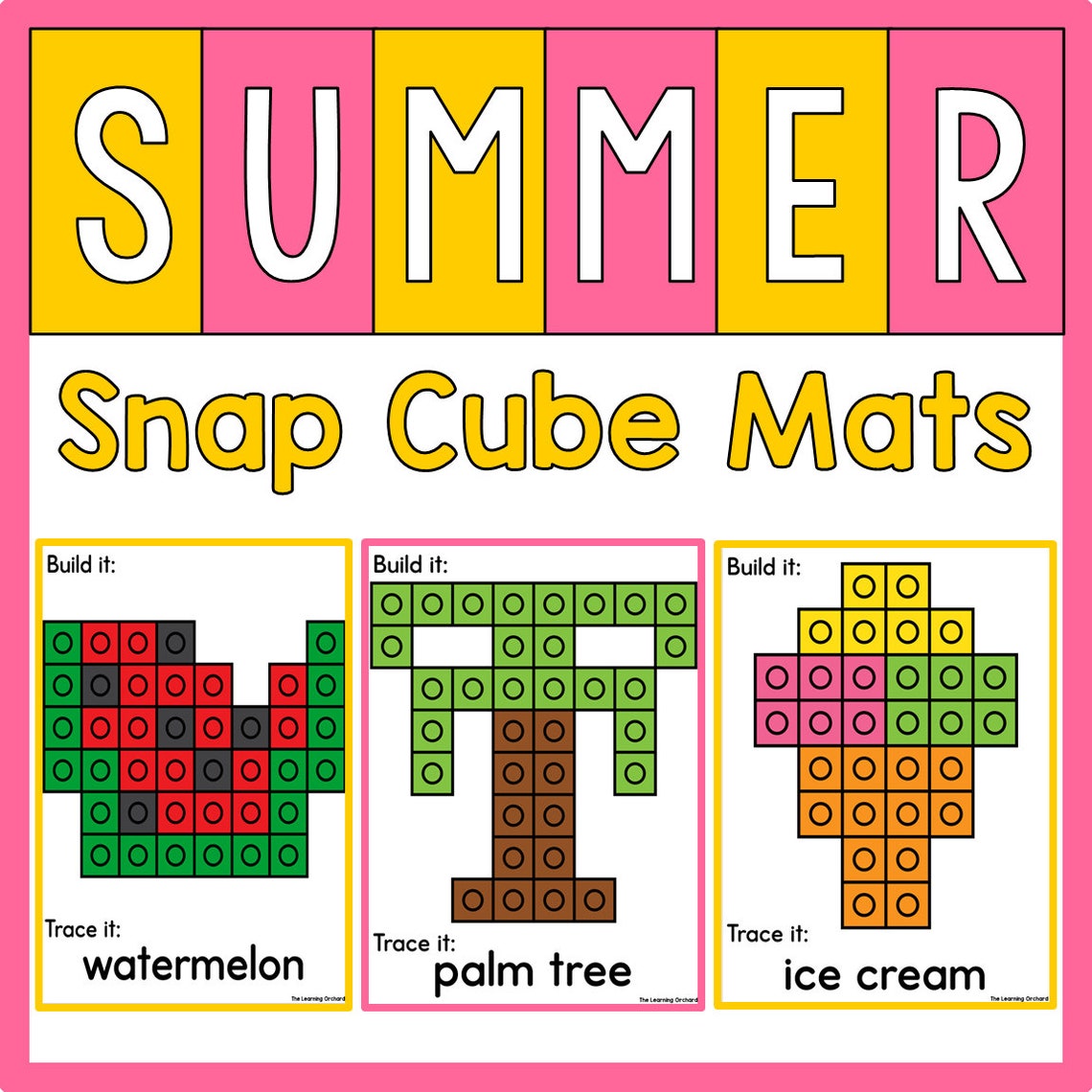 Summer NO PREP Snap Cube Mats for Preschool and Kindergarten Fine Motor ...