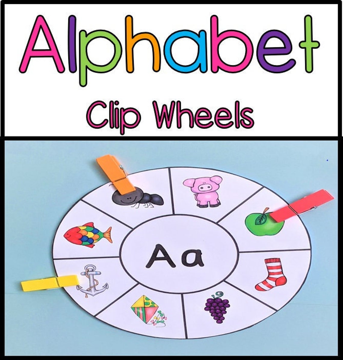 ABC Alphabet Clothespin Clip Card Wheels for Beginning Sounds - Etsy
