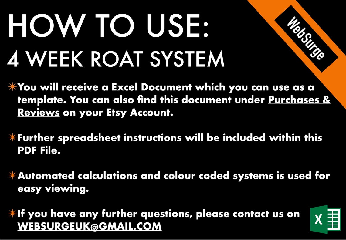 4 Week Rota System Excel Spreadsheet Automatic | Etsy
