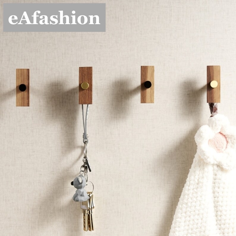 Brass Walnut Wood Wall Hooks Row of Hooks for Bathroom Kitchen - Etsy