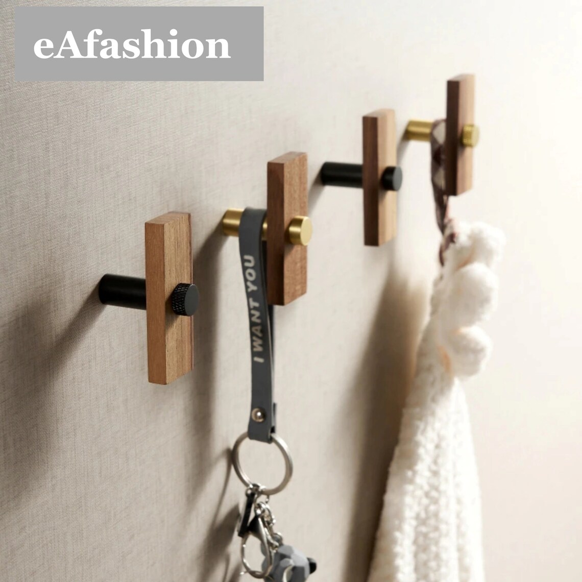 Brass Walnut Wood Wall Hooks Row of Hooks for Bathroom Kitchen - Etsy