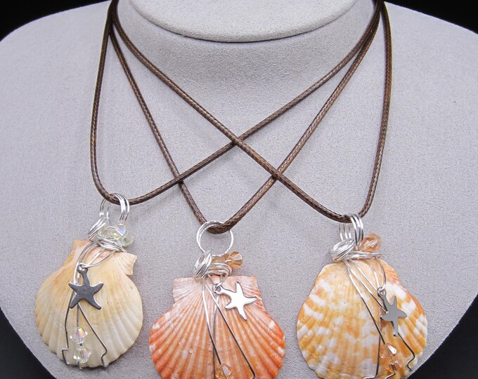 Scallop Seashell "mini" Yellow/orange Wire-wrapped Pendant Necklace ...
