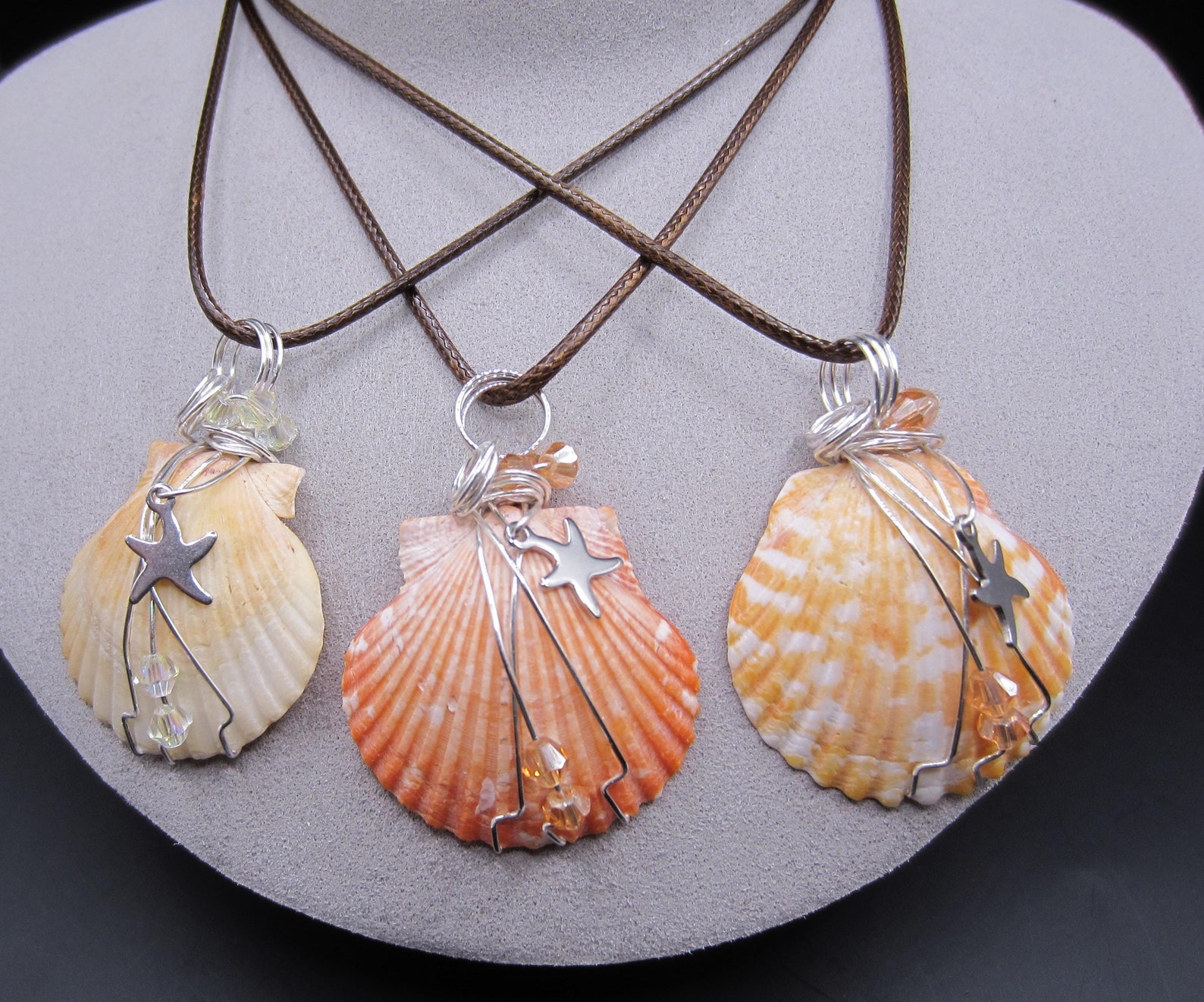 Scallop Seashell "mini" Yellow/orange Wire-wrapped Pendant Necklace ...