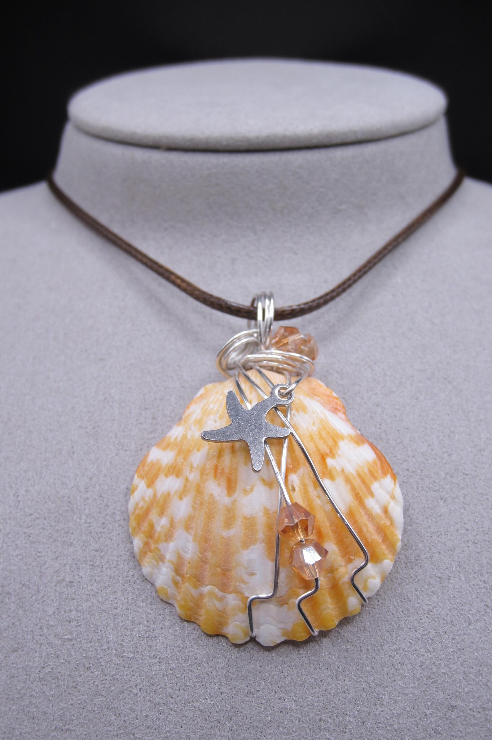 Scallop Seashell "mini" Yellow/orange Wire-wrapped Pendant Necklace ...