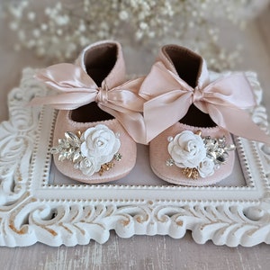Rhinestone Elegant Baby Girl Velvet Shoes With Pearls and Crystals ...