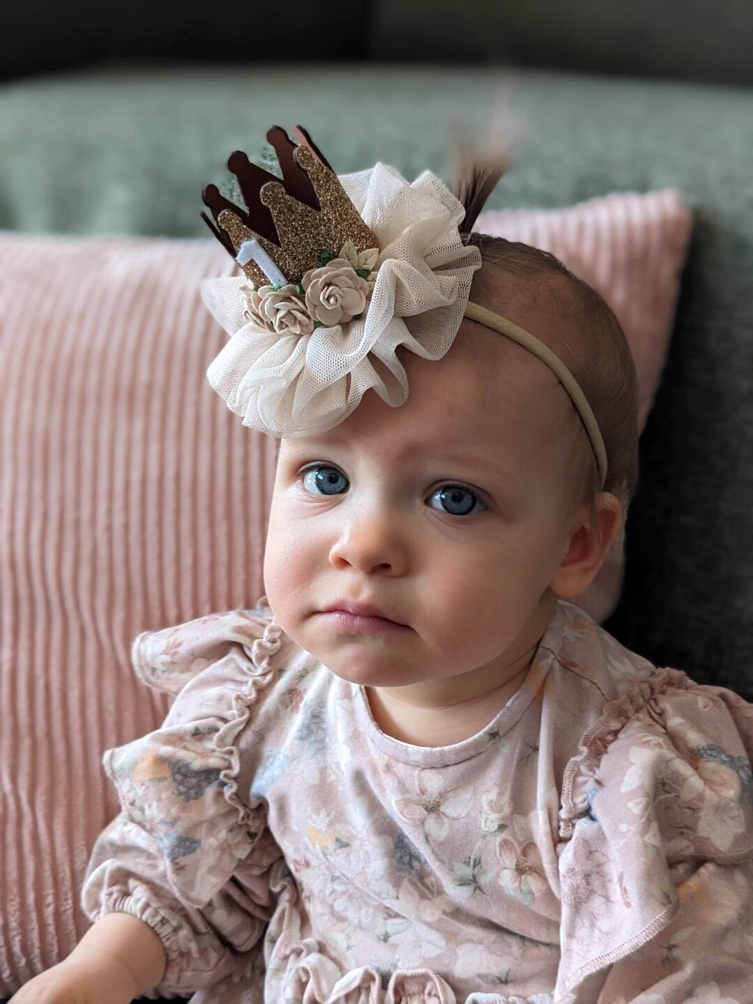 Gold and Beige First Birthday Crown, Crown for Baby Girl, Nylon ...