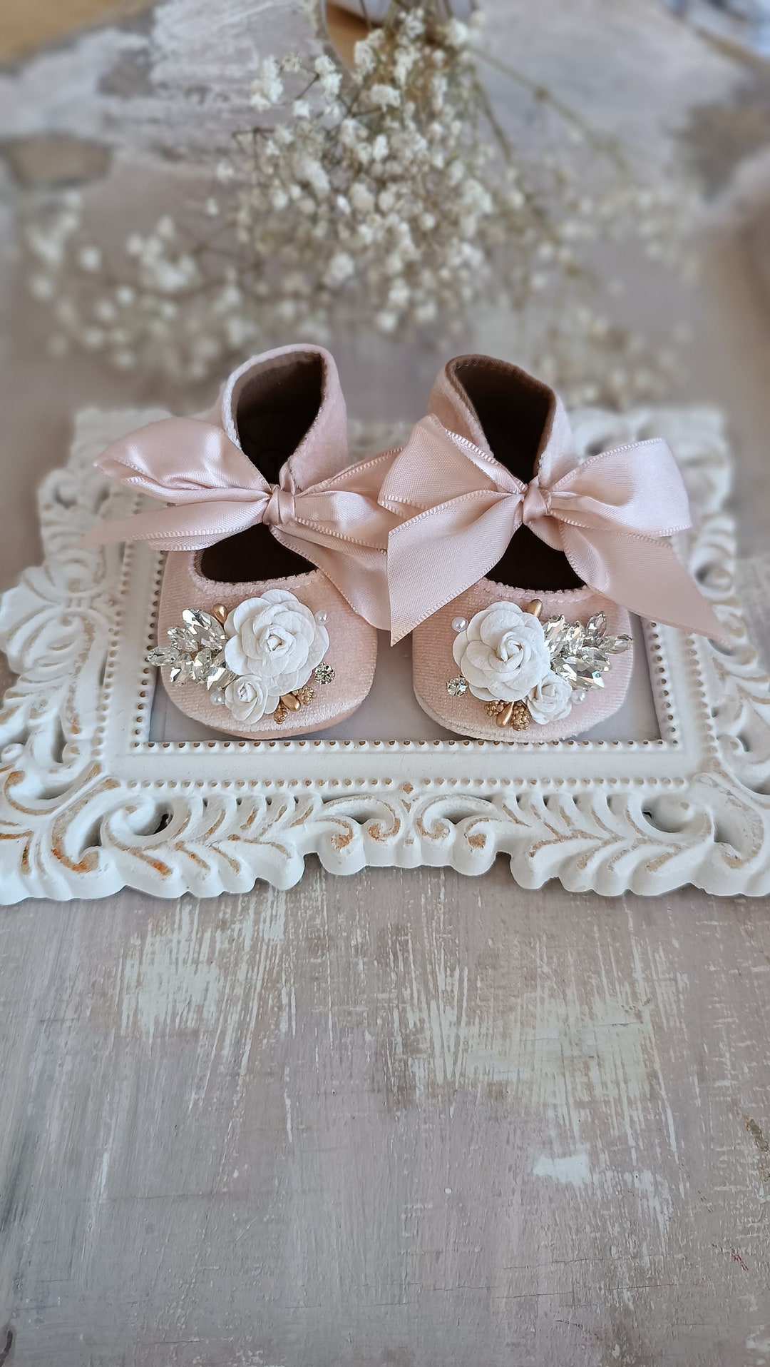 Rhinestone Elegant Baby Girl Velvet Shoes With Pearls and Crystals ...