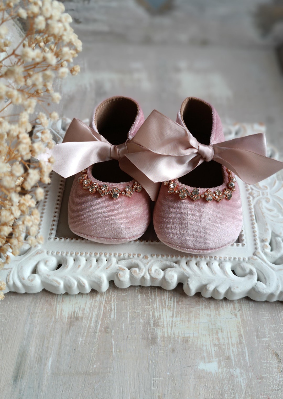Elegant Rhinestone Baby Girl Velvet Shoes With Crystals, Newborn ...