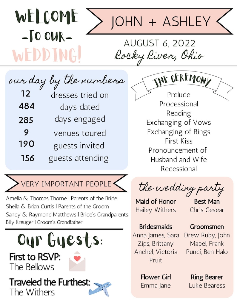 Wedding Program Infographic, Funny Wedding Program, Wedding Program ...