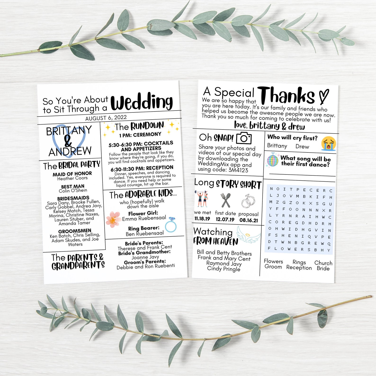 Funny Wedding Program Infographic Template (PDF) - Etsy