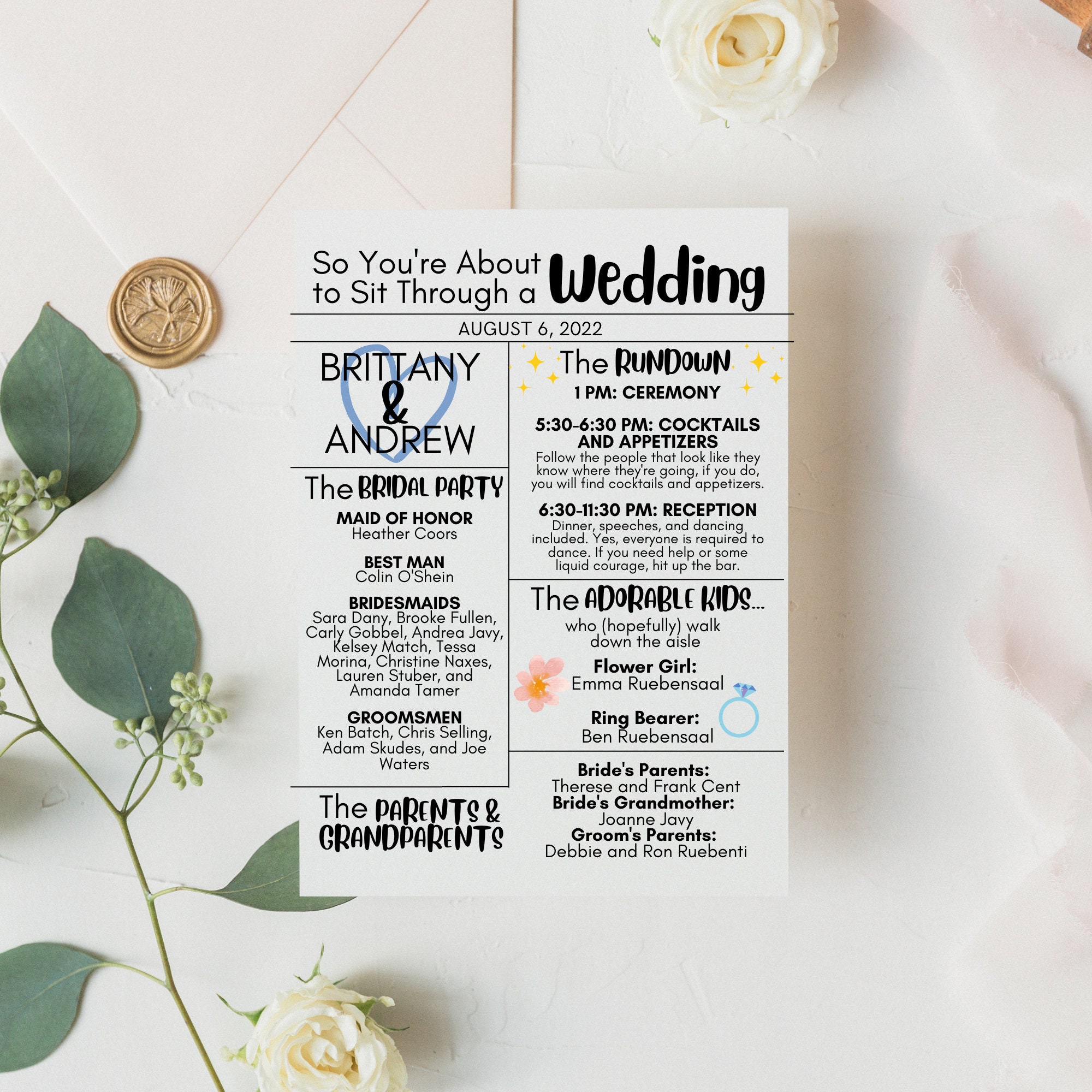 Funny Wedding Program Infographic Template (PDF) - Etsy