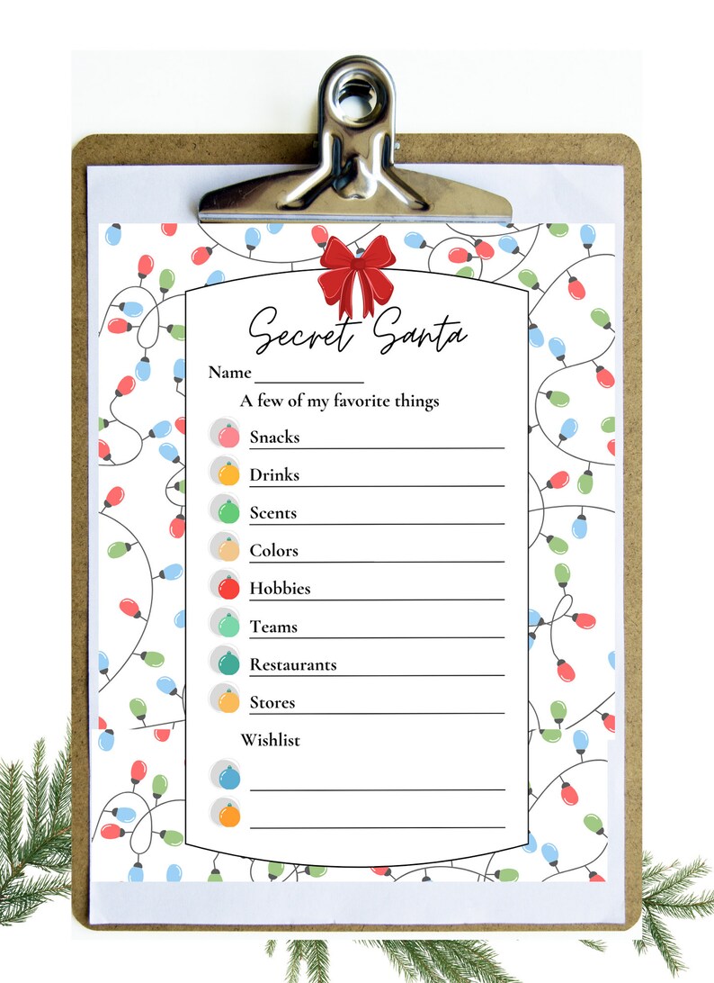 Secret Santa, Secret Santa Questionnaire, Editable Secret Santa, Secret ...