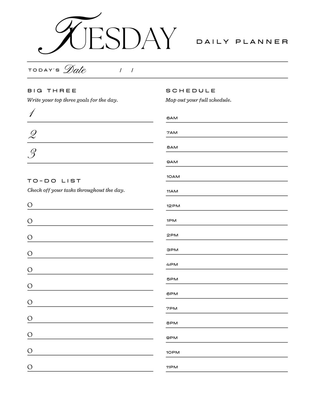 Tuesday-planner Printable Day to Day Productivity Planner - Etsy