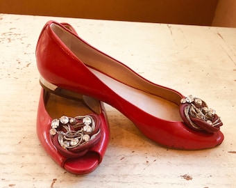 Red Peep Toe Shoes - Etsy
