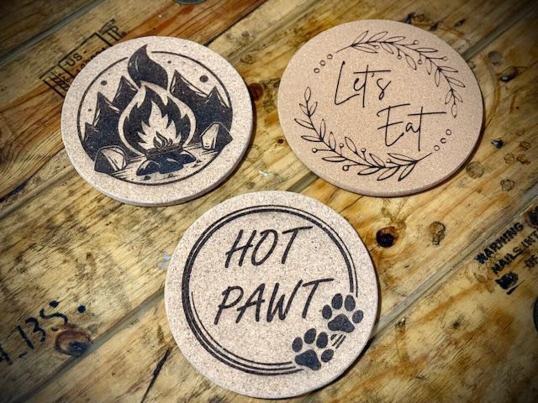 Custom Engraved Cork Trivets – Set of 2 - Personalized Kitchen Hot Pads ...