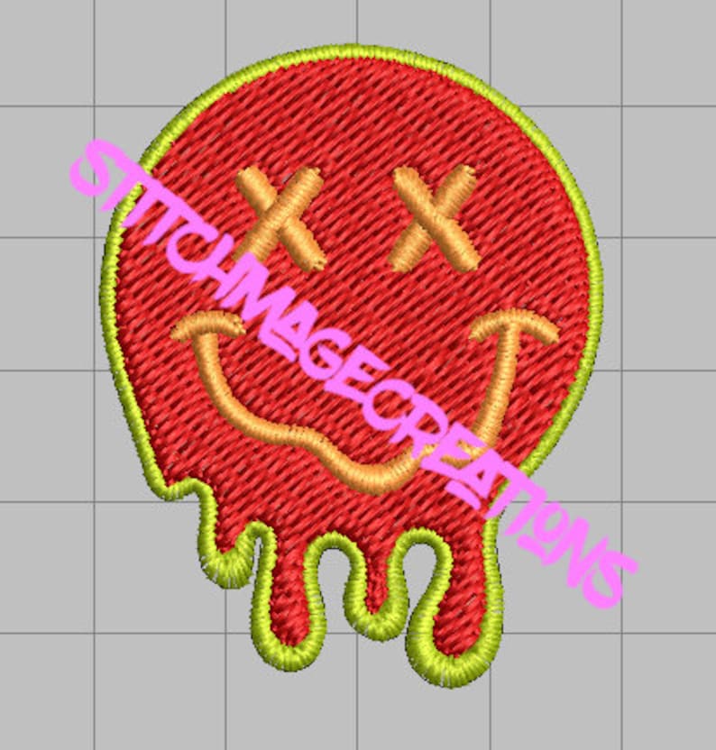 X Eyes Drippy Smiley Face Filled Unfilled Embroidery Trippy DST PES EMB ...