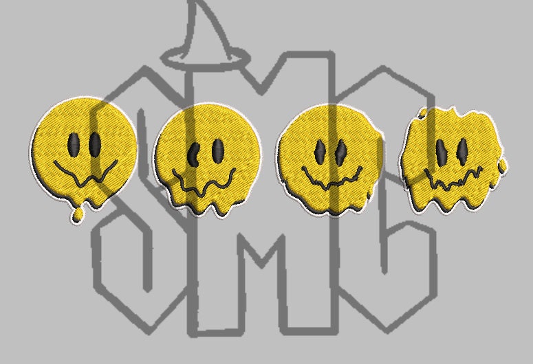 Four Stage Melting Smiley Faces Embroidery Trippy DST PES Download ...