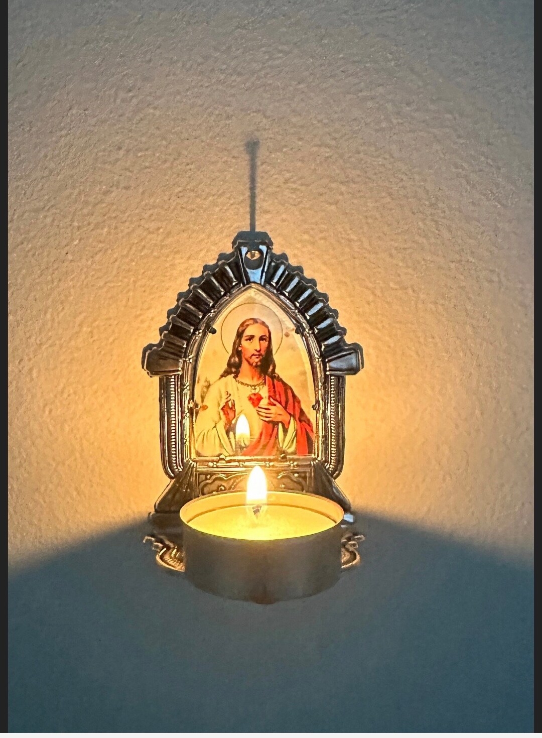 Candle Holder- the Sacred Heart of Jesus -nickel Plated Frame-the ...