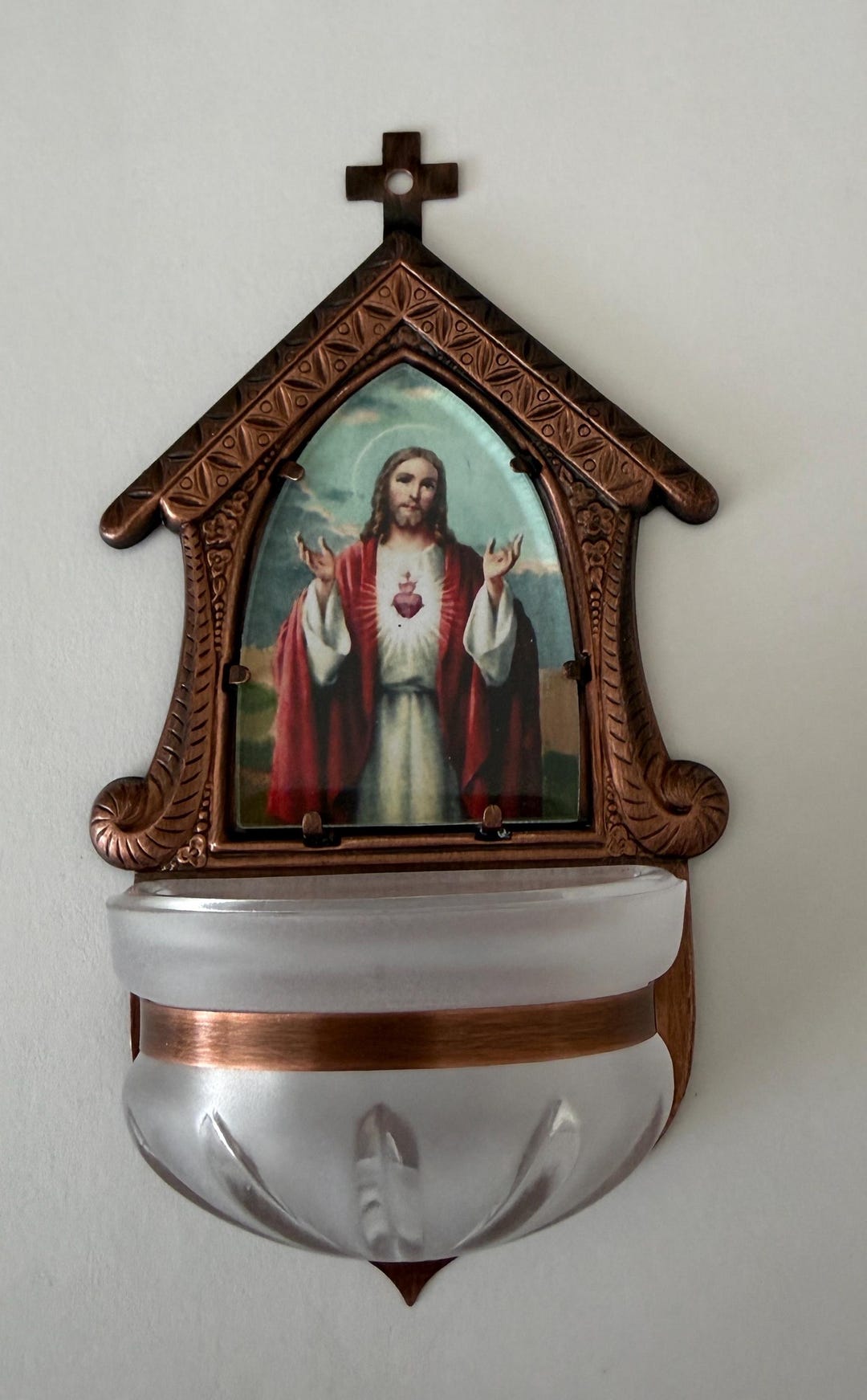 Holy Water Font-sacred Heart of Jesus-antique Copper - Etsy