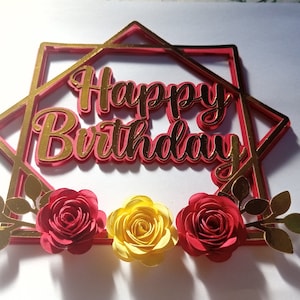 Happy Bithday Cake Topper Red and Gold - Etsy