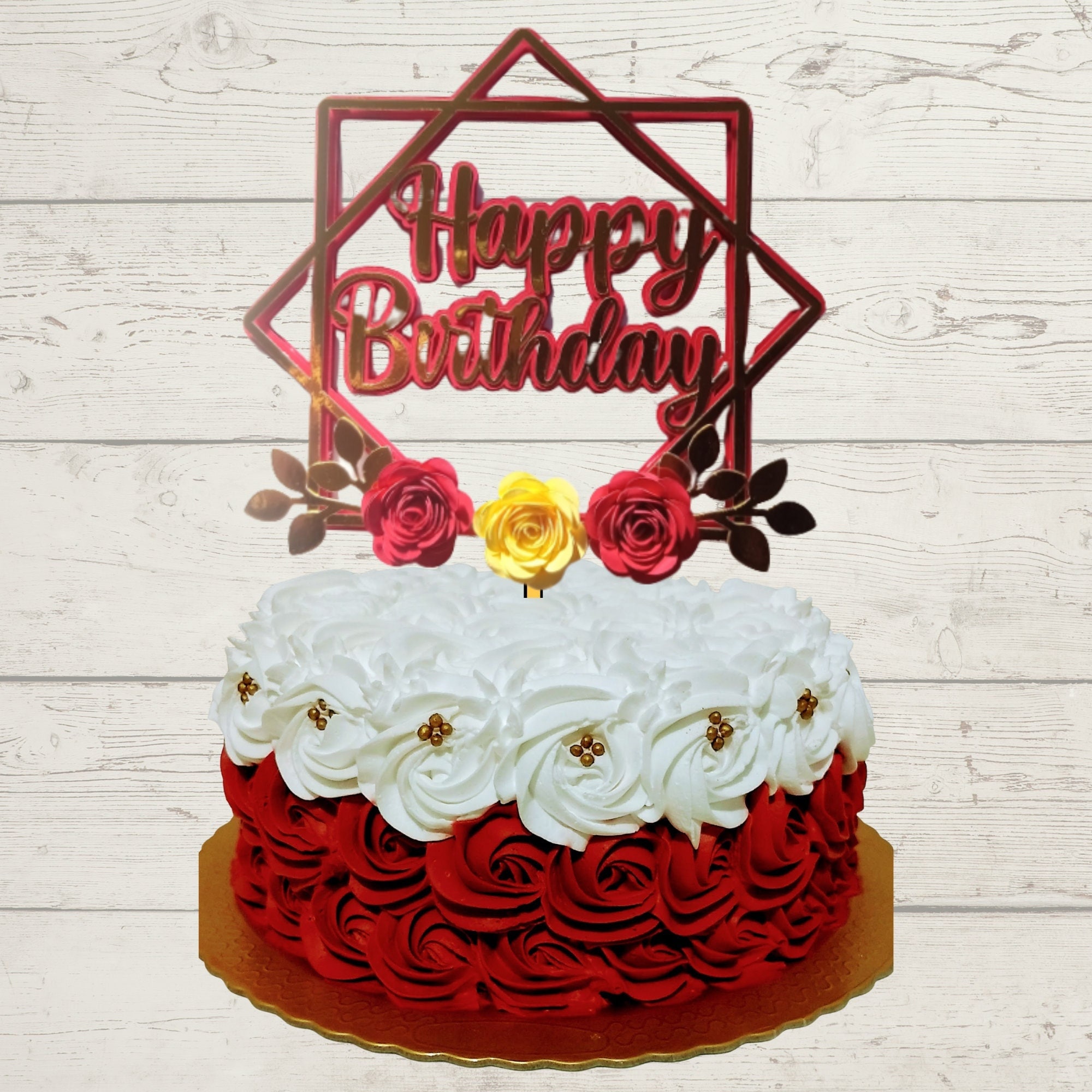 Happy Bithday Cake Topper Red and Gold - Etsy