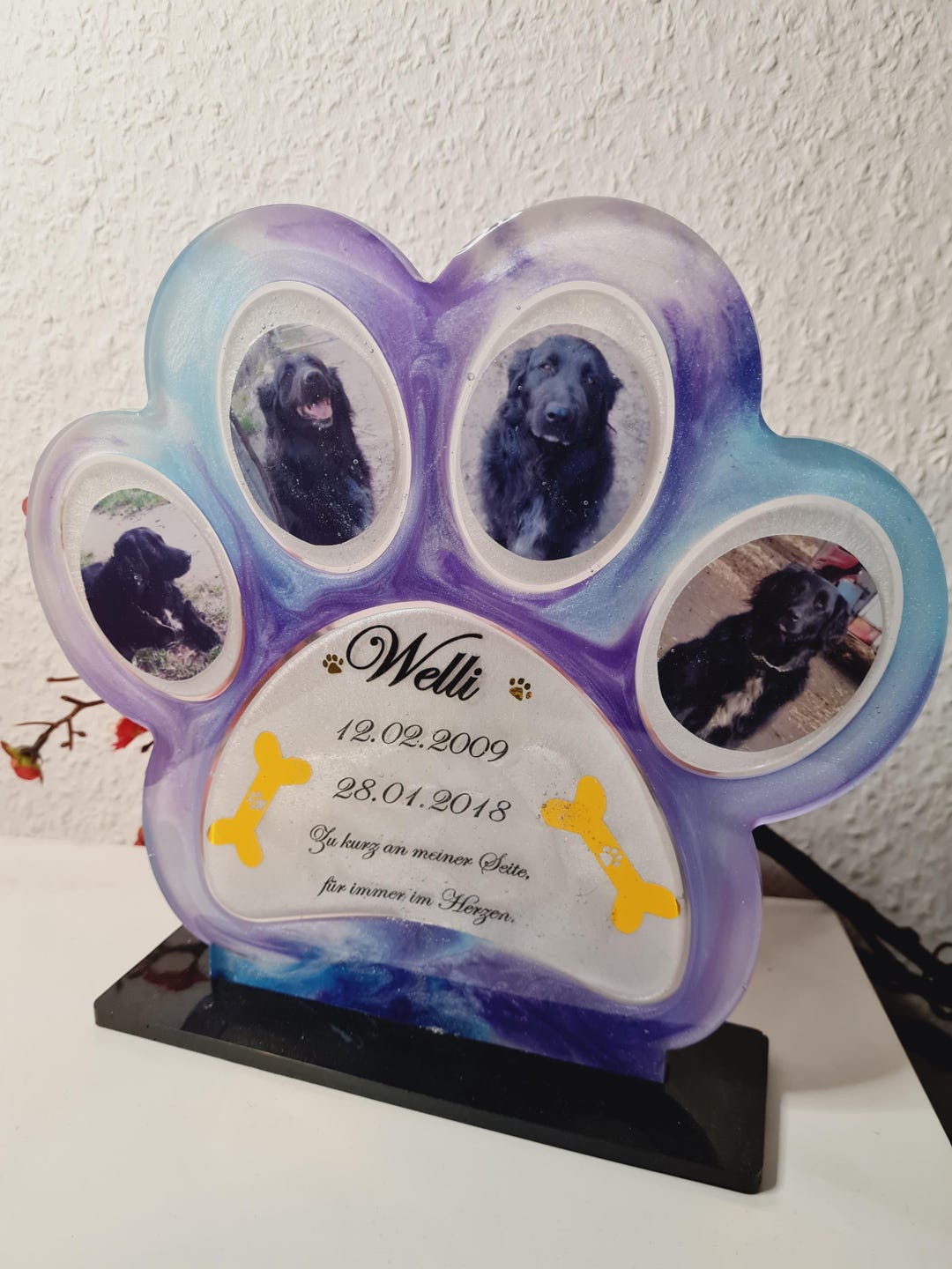 Paw Print in Memory of Loved One, Pictures and Data, Epoxy Resin - Etsy