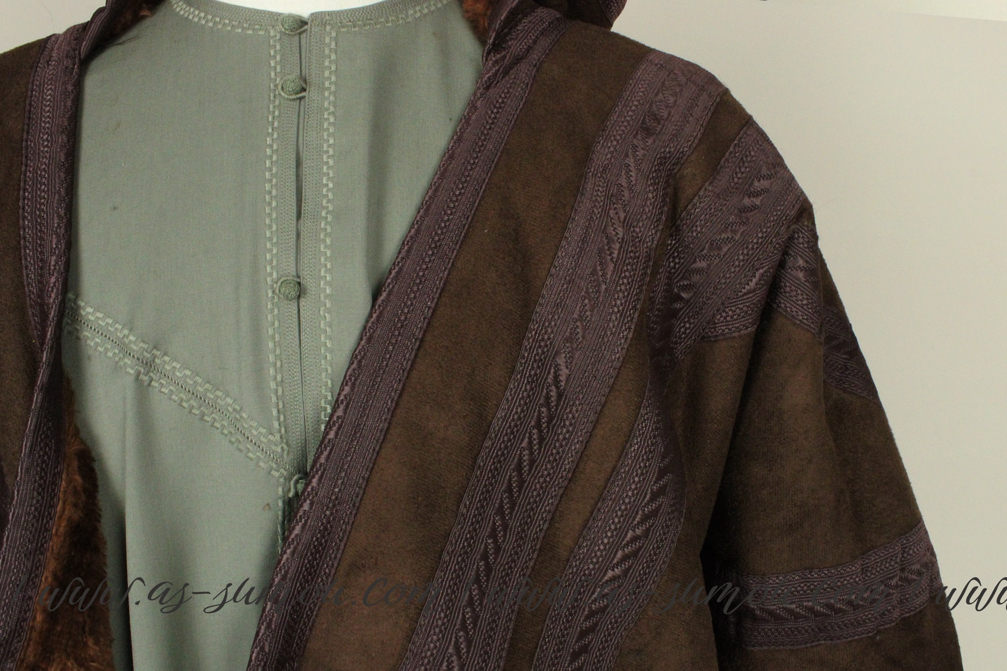 Dark Brown Mens Farwa With Hoodie Bisht Arabian Coat Fur Lined Warm ...