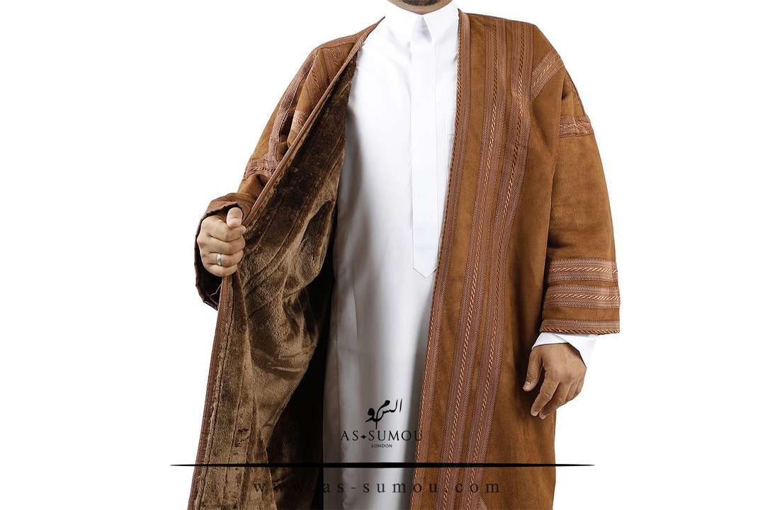 Brown Mens Farwa Bisht Arabian Coat Fur Lined Warm Winter Coat Arabic ...