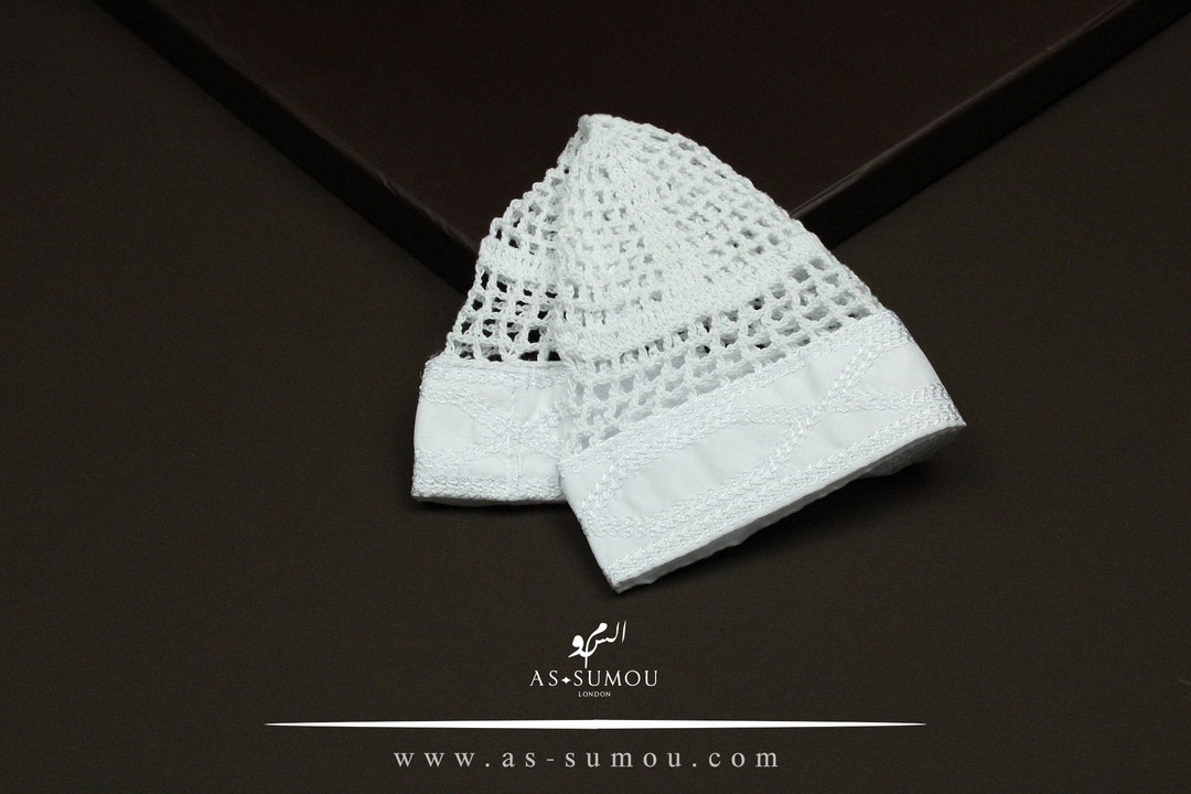 Premium Quality Soft Handmade White Kuwaiti Kufi With Border Khaleeji ...