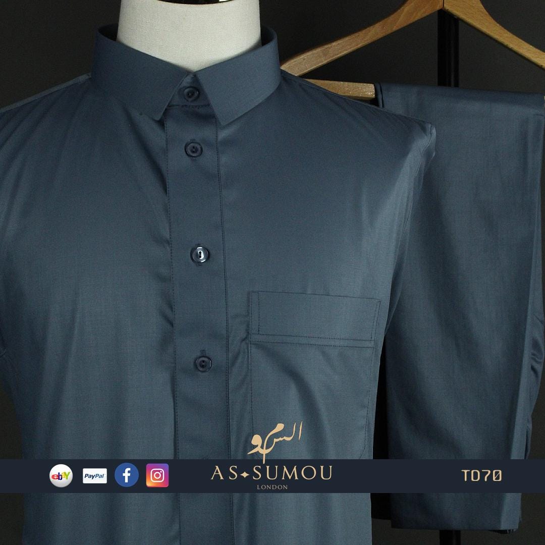 Two Piece BLUE SAUDI THOBE, Premium Stylish Collar Kandora With ...