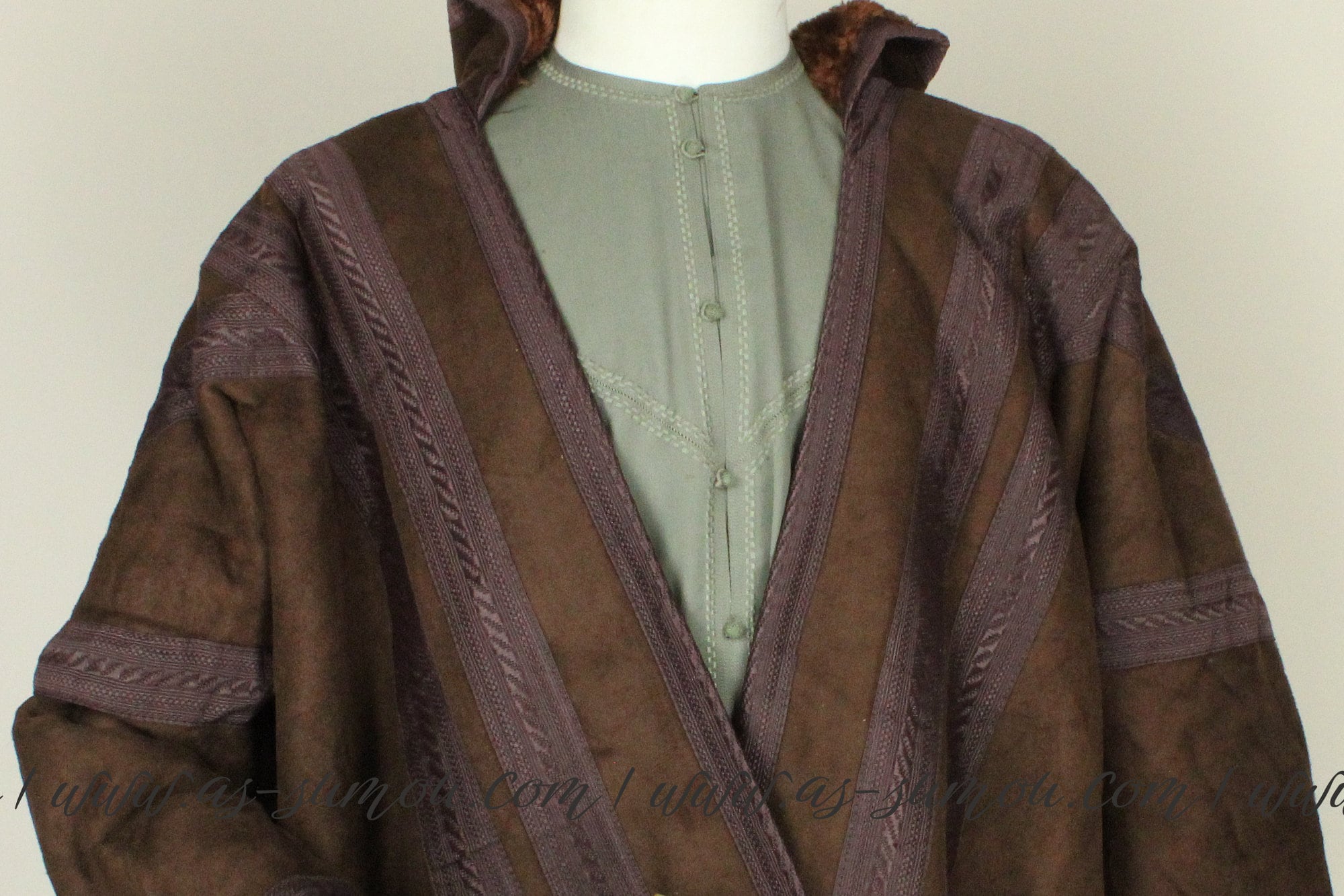 Dark Brown Mens Farwa With Hoodie Bisht Arabian Coat Fur Lined Warm ...