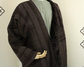 Brown Mens Farwa With Hoodie Bisht Arabian Coat Fur Lined Warm Winter ...