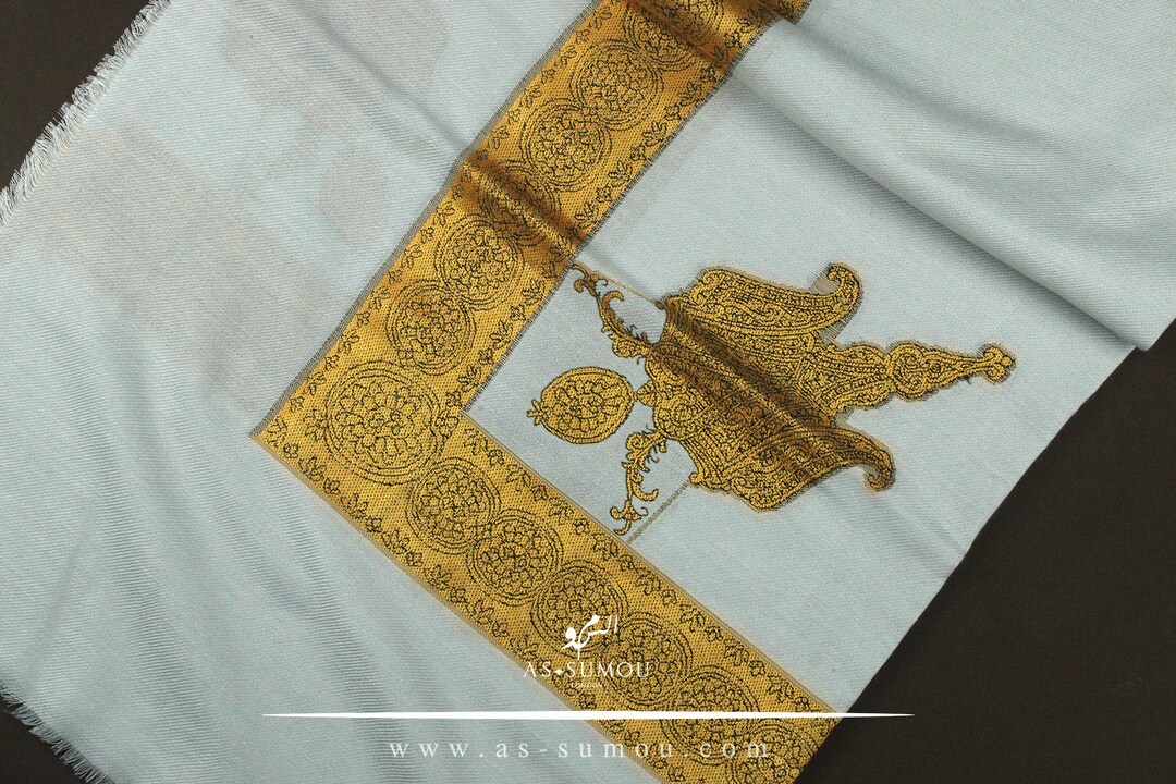 Light Grey Authentic Yemeni Shemagh Golden Colour Embroidery Scarf ...